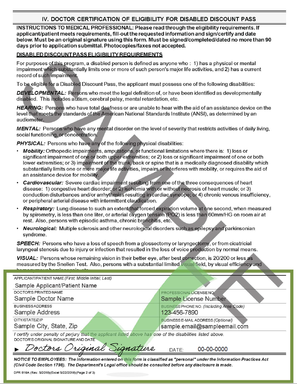 Disabled Discount Pass Application Requirements